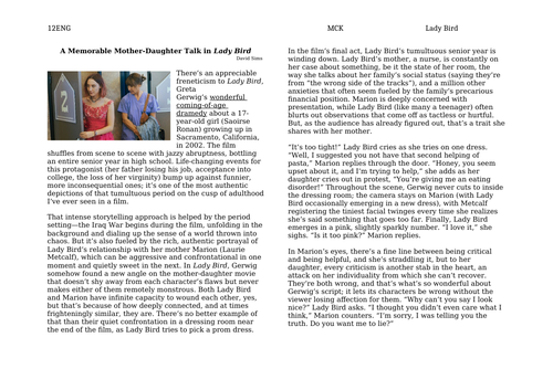 'Lady Bird' Film Study | Teaching Resources