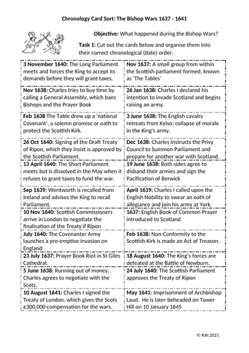 Card Sort: Chronology of the Bishops War, 1637 - 1641 | Teaching Resources