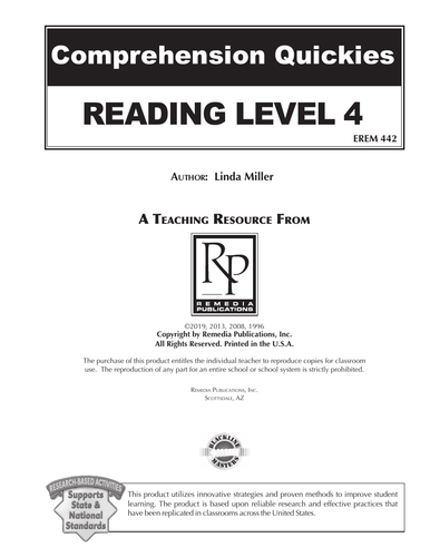 Comprehension Quickies - Reading Level 4 (eBook) | Teaching Resources Comprehension Quickies - Reading Level 4 (eBook) | Teaching Resources