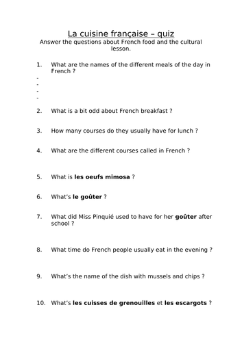 La cuisine française | Teaching Resources