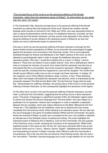 Grade A essay AQA English Literature: The Handmaid's Tale | Teaching ...