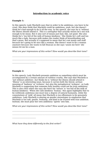 Introduction to Academic Voice | Teaching Resources