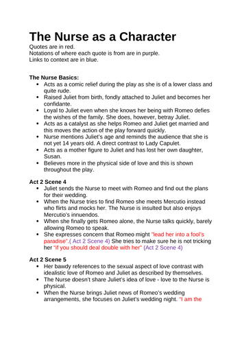 Character Analysis of the Nurse in Romeo and Juliet | Teaching Resources