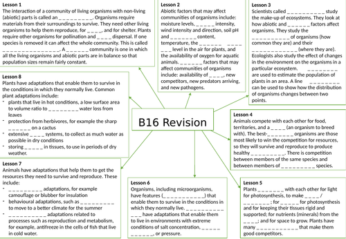 AQA GCSE Biology (9-1) B16 Adaptation and interdependence - Gap fill ...