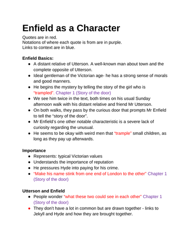 Character analysis of Enfield in Dr Jekyll and Mr Hyde | Teaching Resources