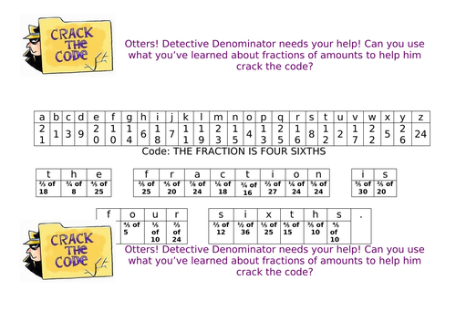 Fractions of Amounts Code Breaker | Teaching Resources