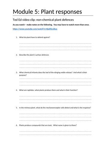 Plant Responses OCR Biology A Level | Teaching Resources