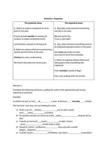 Imperfect v preterite tenses | Teaching Resources