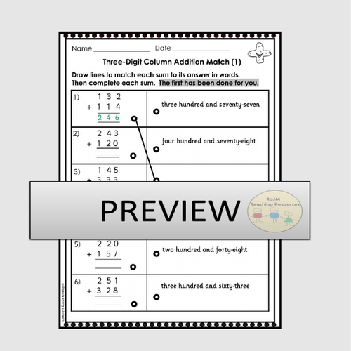 Addition Column Vertical 3 Digits No Regrouping Worksheets Printable ...