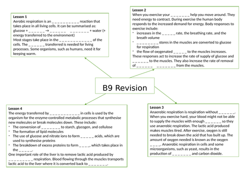 AQA GCSE Biology (9-1) B9 Respiration - Gap fill mind map for revision | Teaching Resources