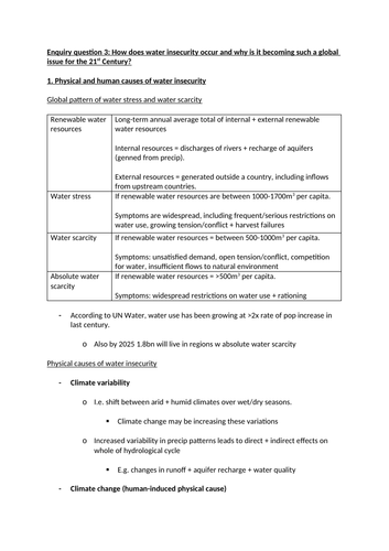 Edexcel A Level Geography Water Cycle Revision Notes | Teaching Resources