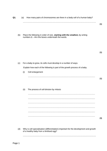 AQA GCSE Biology (9-1) B2 Cell division - REVISION LESSON | Teaching ...