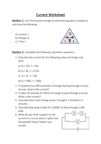 Electrical Current Worksheet | Teaching Resources