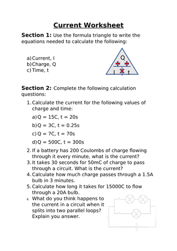 Electrical Current Worksheet | Teaching Resources