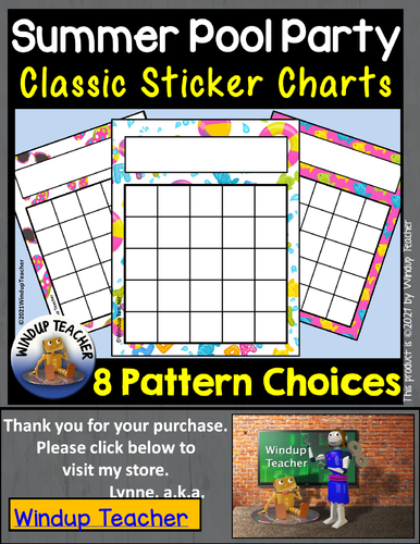 Summer Pool Party Sticker Charts | Classic Line | Teaching Resources