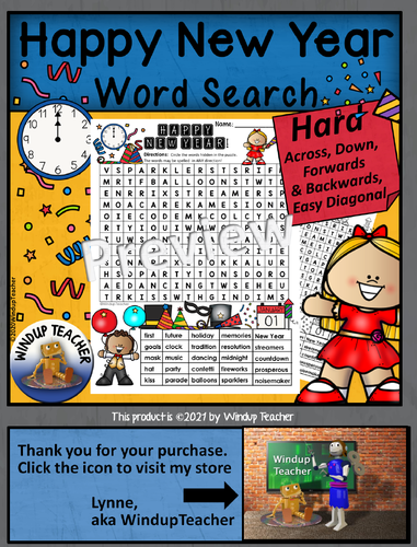 Happy New Year Word Search | HARD | Teaching Resources