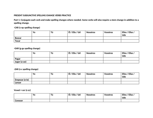 Practice spelling change subjunctive verbs | Teaching Resources