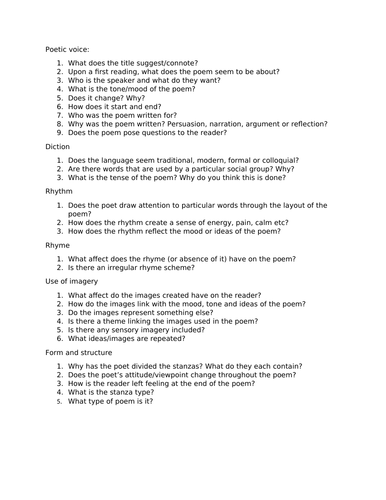 Comprehensive poetry analysis guide | Teaching Resources