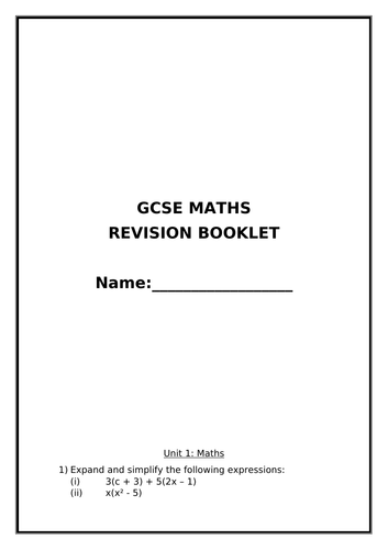 GCSE MATHS REVISION BOOKLET | Teaching Resources