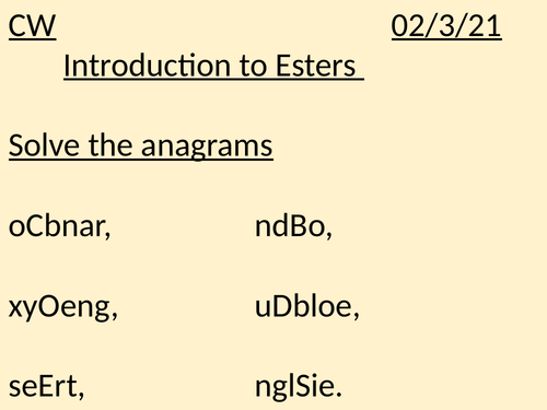 Esters Introduction | Teaching Resources