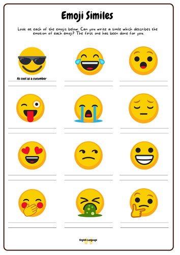 Emoji Similes - English Figurative Language Worksheet | Teaching Resources
