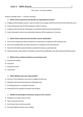 9-1 AQA Business Studies. Full unit tests 1-6. | Teaching Resources