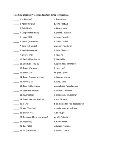 Present preterit matching practice | Teaching Resources