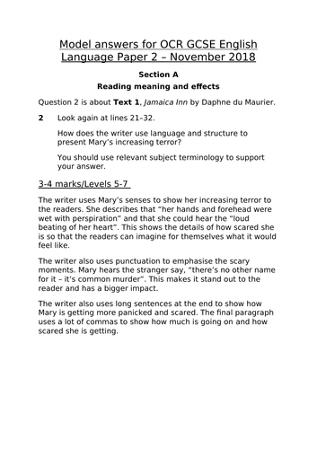 Levels 5, 7 and 9 model answers (OCR GCSE English Language Paper 2 ...