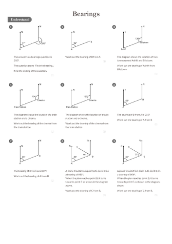 Bearings Worksheet + Answers (Foundation GCSE) | Teaching Resources
