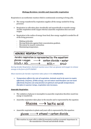 Respiration - Biology GCSE AQA Combined Science | Teaching Resources