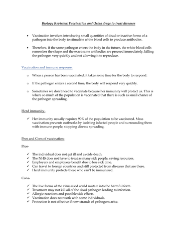 Vaccination+Drug Treatment - Notes Biology AQA Combined Science ...