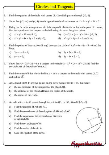Circles and Tangents for 'A' Level - With Answers | Teaching Resources