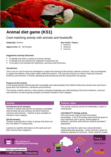 Animal diet card game (KS1) | Teaching Resources