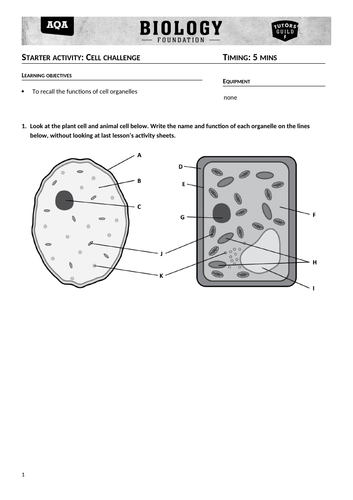 AQA combined science trilogy Biology GCSE Topic 1 (B1-B2) Cells and ...