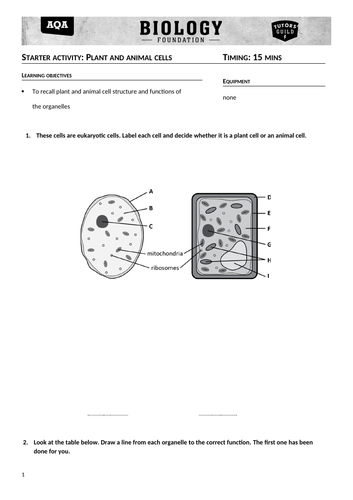 AQA combined science trilogy Biology GCSE Topic 1 (B1-B2) Cells and ...