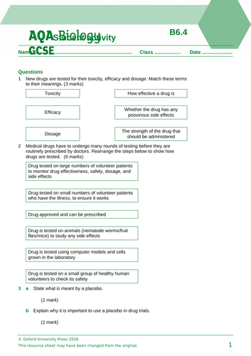 AQA combined science trilogy Biology GCSE Topic 3 (B5/B6/B7) Disease ...