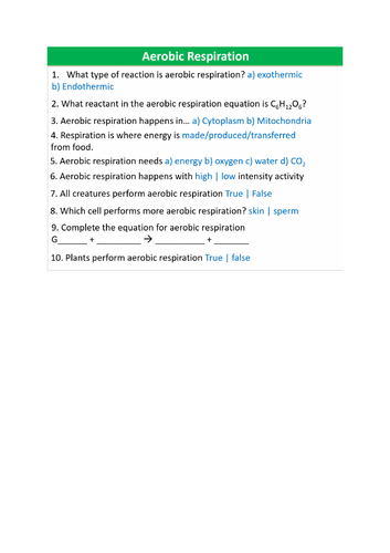 AQA combined science Biology GCSE Topic 4 (B8/B9) Bioenergetics ...