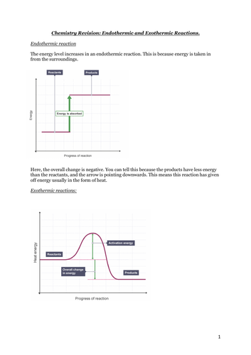 Endo+Exo Reactions and Energy Profiles - Chemistry GCSE AQA Combined ...