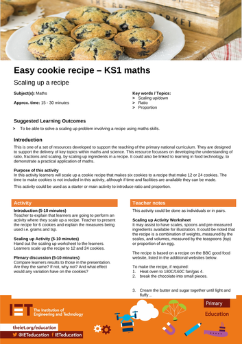 Easy cookie recipe - KS1 maths: Scaling and ratios | Teaching Resources