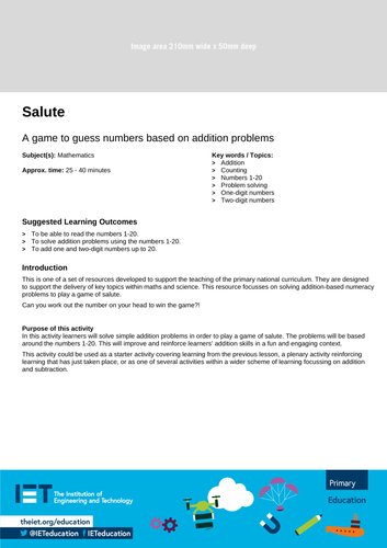 Salute - KS1 maths card game | Teaching Resources