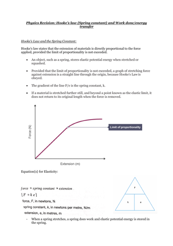Hooke's Law, Spring Constant+Elasticity - Notes Physics AQA Combined ...