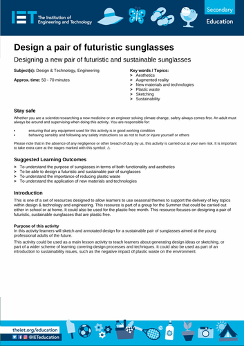 Design a pair of futuristic sunglasses | Teaching Resources