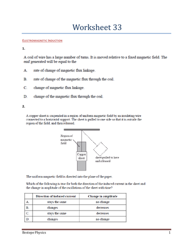 IB Electromagnetic Induction | Teaching Resources