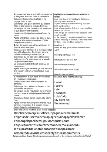 French ks3 holidays and perfect tense | Teaching Resources