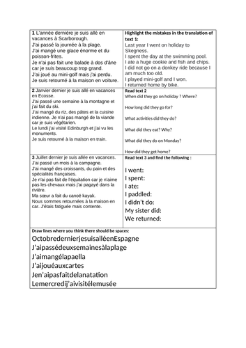 French ks3 holidays and perfect tense | Teaching Resources