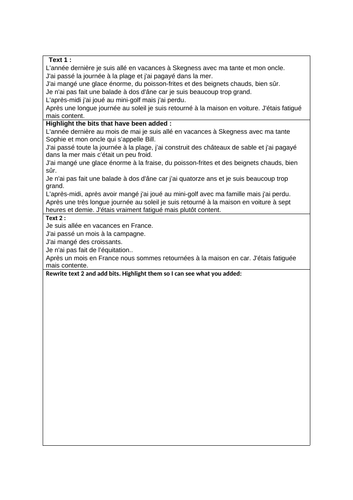 French ks3 holidays and perfect tense | Teaching Resources