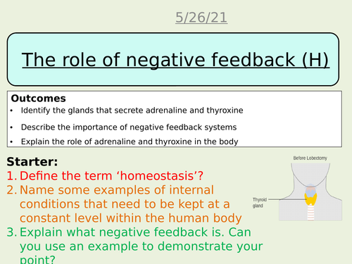 Negative feedback (H) AQA science trilogy Biology GCSE | Teaching Resources