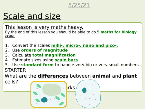 Scale and size. Maths skills in AQA science trilogy Biology GCSE ...
