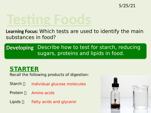 Food tests practical AQA combined science trilogy GCSE Biology ...