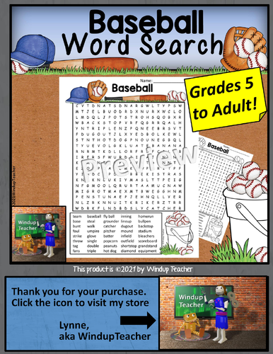 Baseball Word Search – Hard for Grades 5 to Adult | Teaching Resources